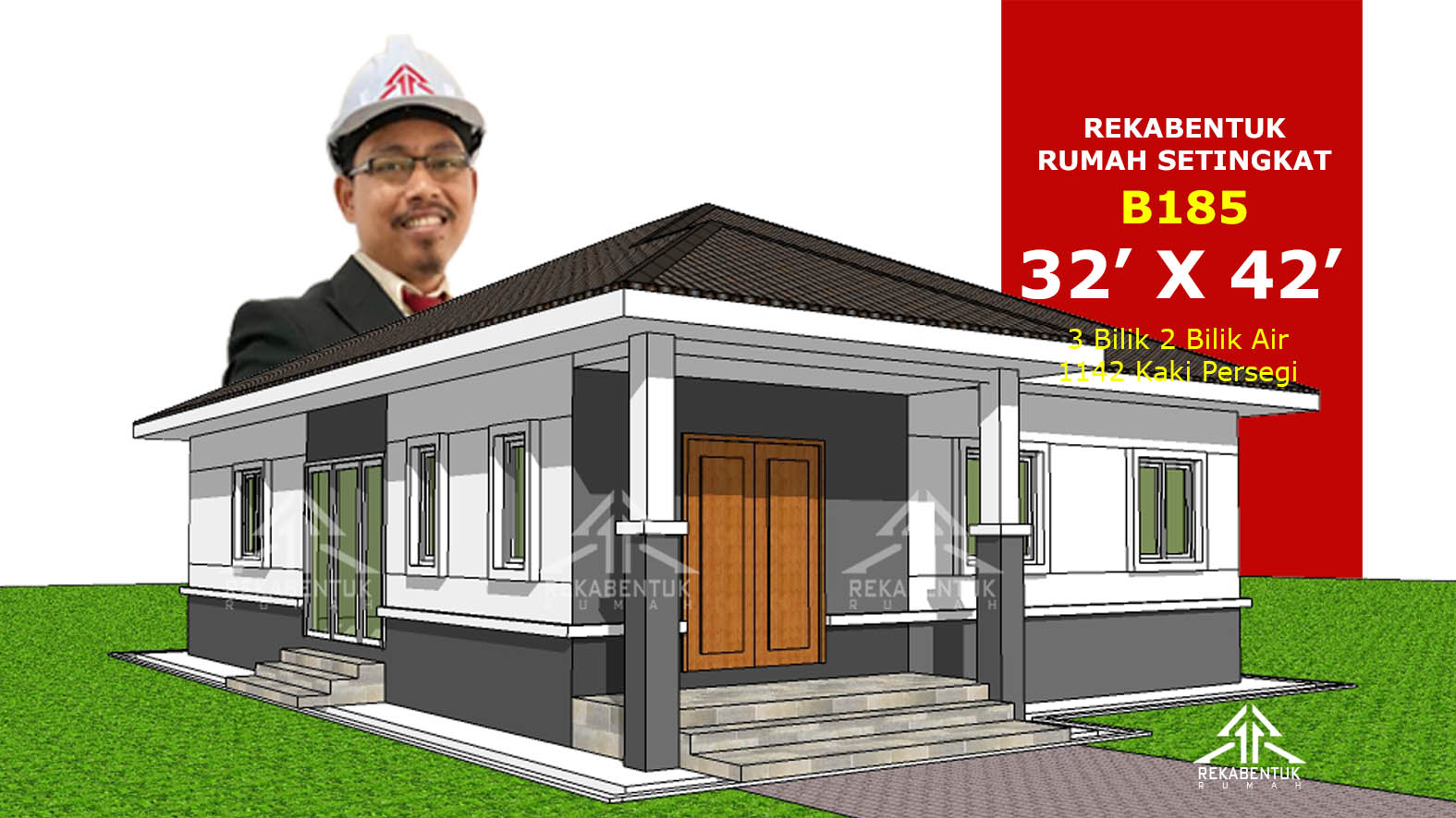 DESIGN RUMAH B185- PELAN RUMAH BANGLO 1 TINGKAT-3 BILIK (1142 KAKI ...