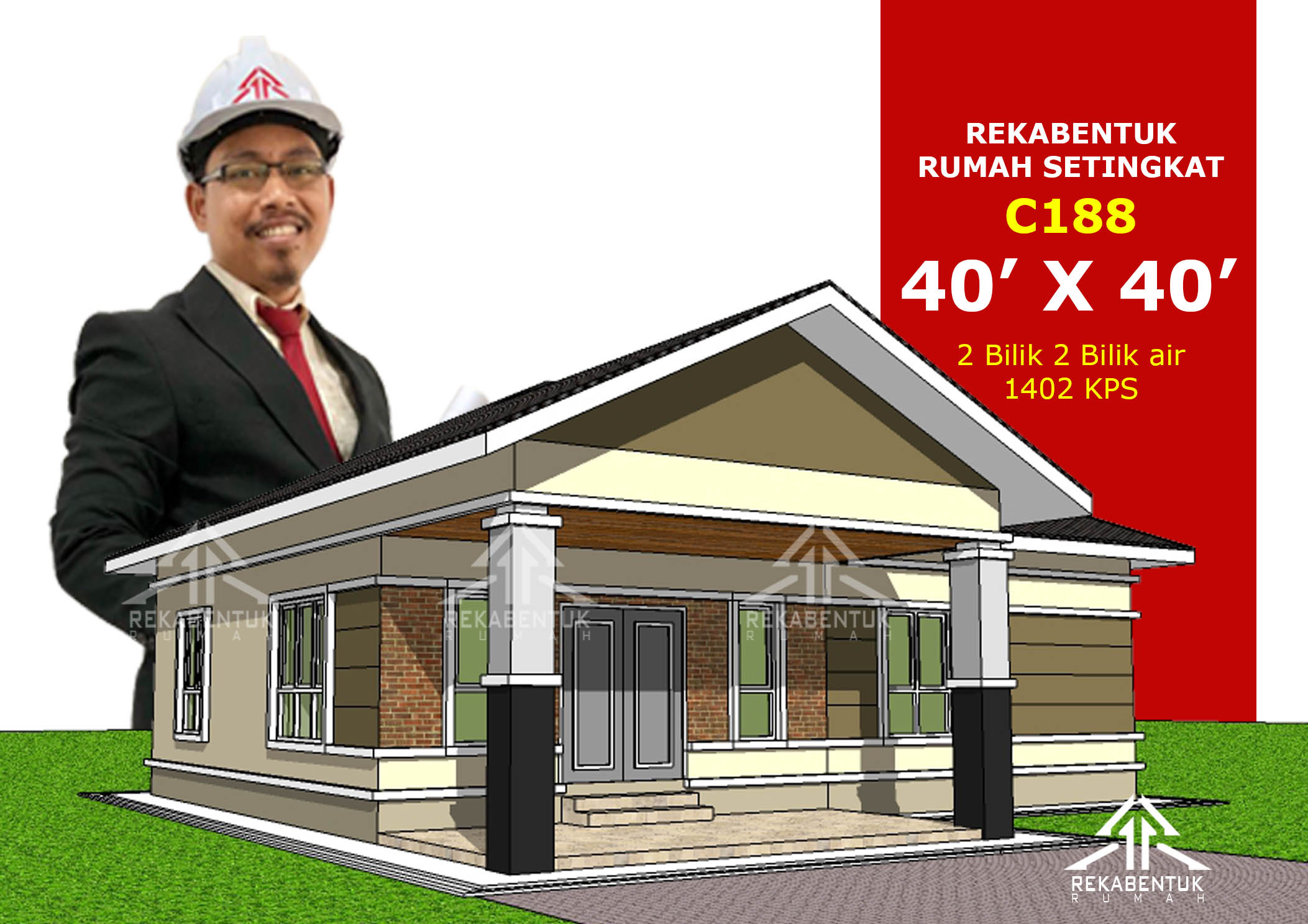 DESIGN RUMAH C188- PELAN RUMAH BANGLO 1 TINGKAT-2 BILIK (1402 KAKI ...